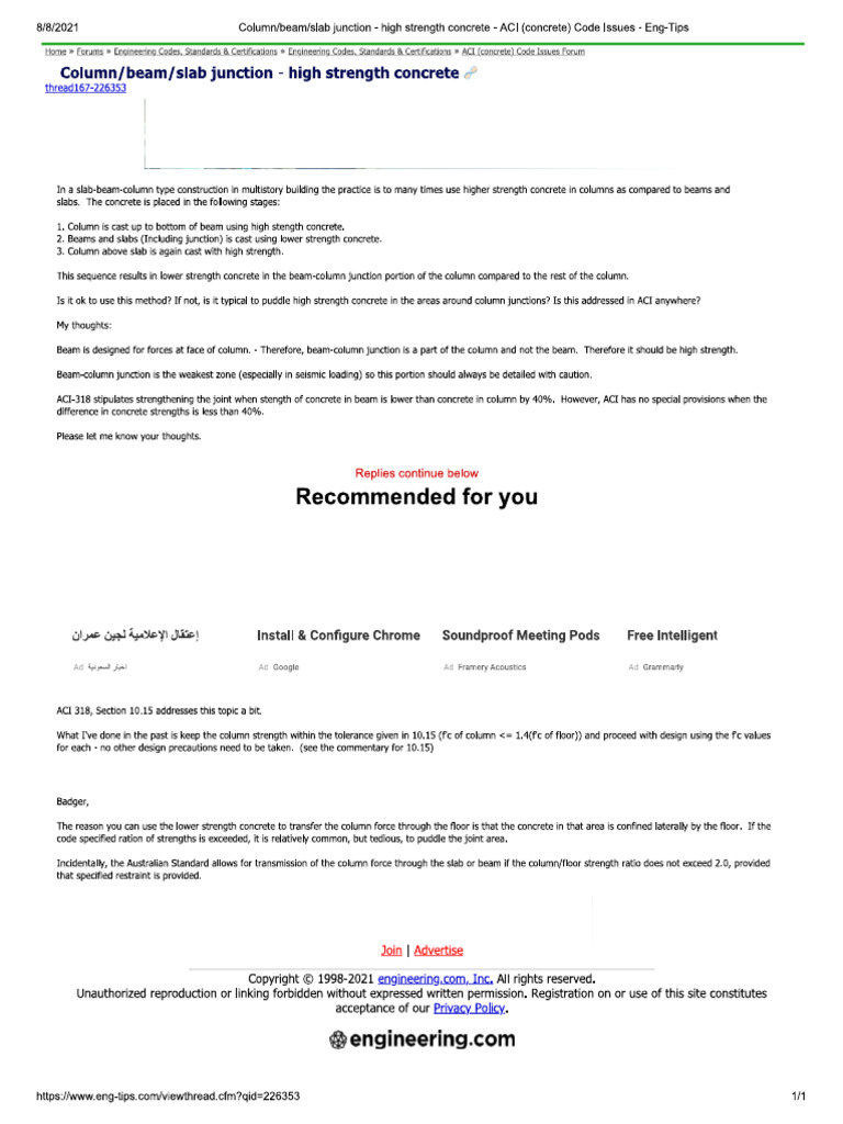 Column - Beam - Slab Junction - High Streng... ACI (Concrete) Code ...