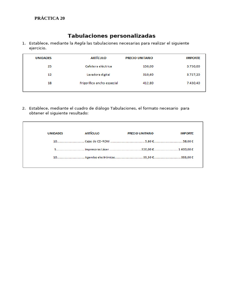 Practica 20. Tabulaciones | PDF