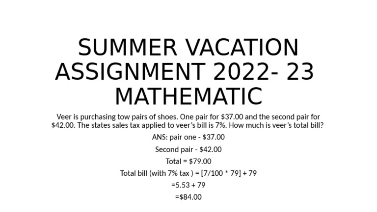 Summer Vacation Assignment 2022 - 23 | PDF
