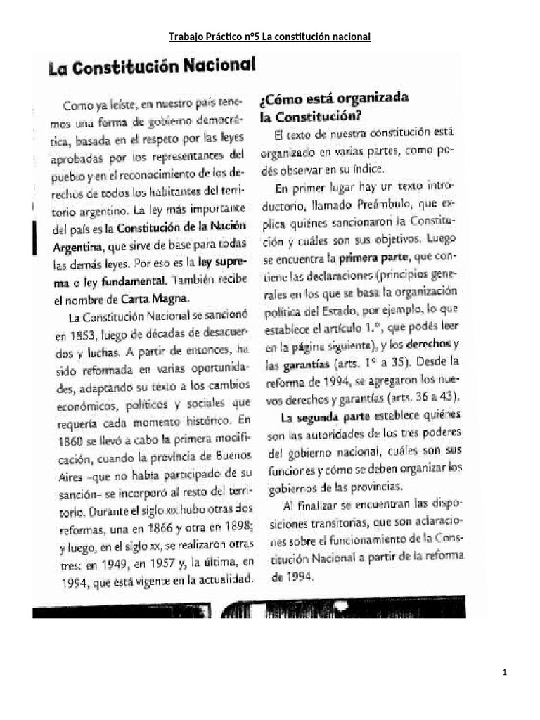 TP N°5 La Constitución Nacional | PDF | Constitución | Ciencias Políticas