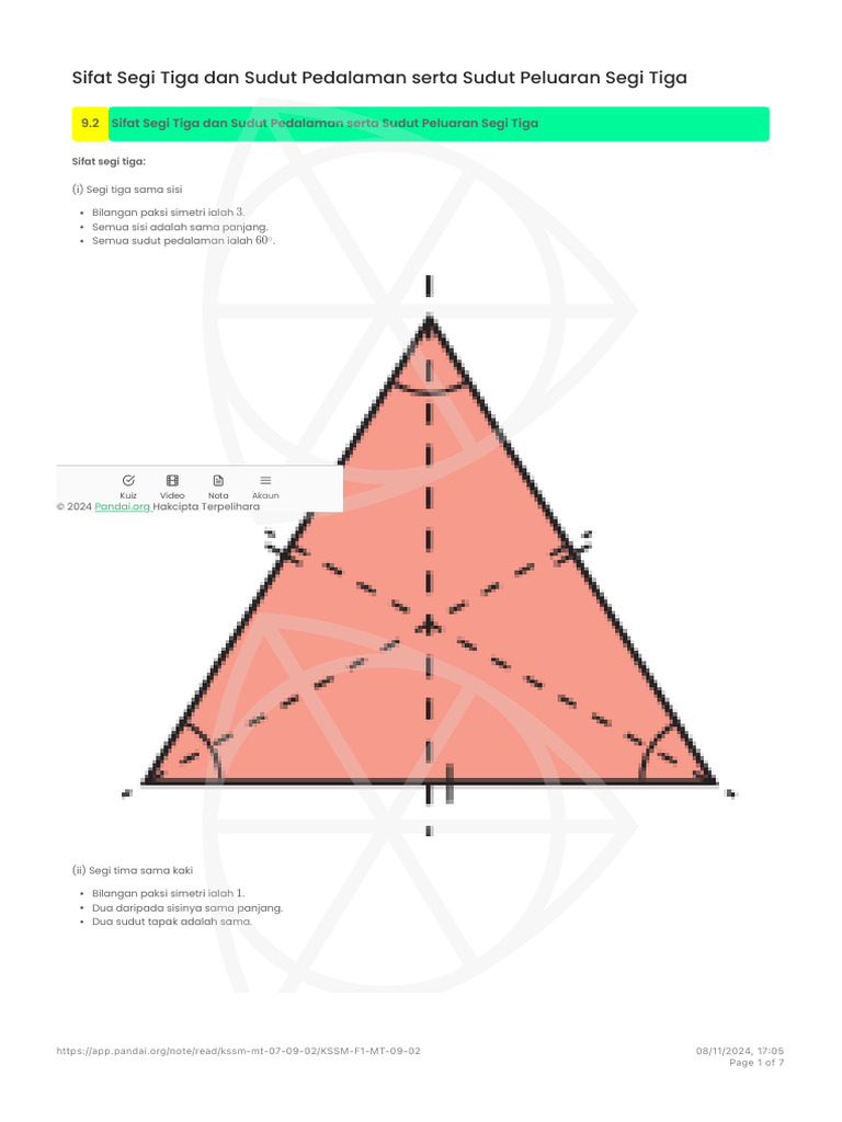 Sifat Segi Tiga Dan Sudut Pedalaman Serta Sudut Peluaran Segi Tiga | PDF