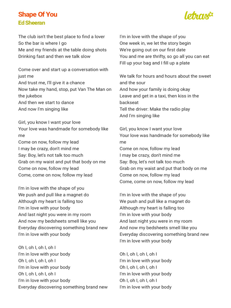 Shape of You Lyrics Overview | PDF