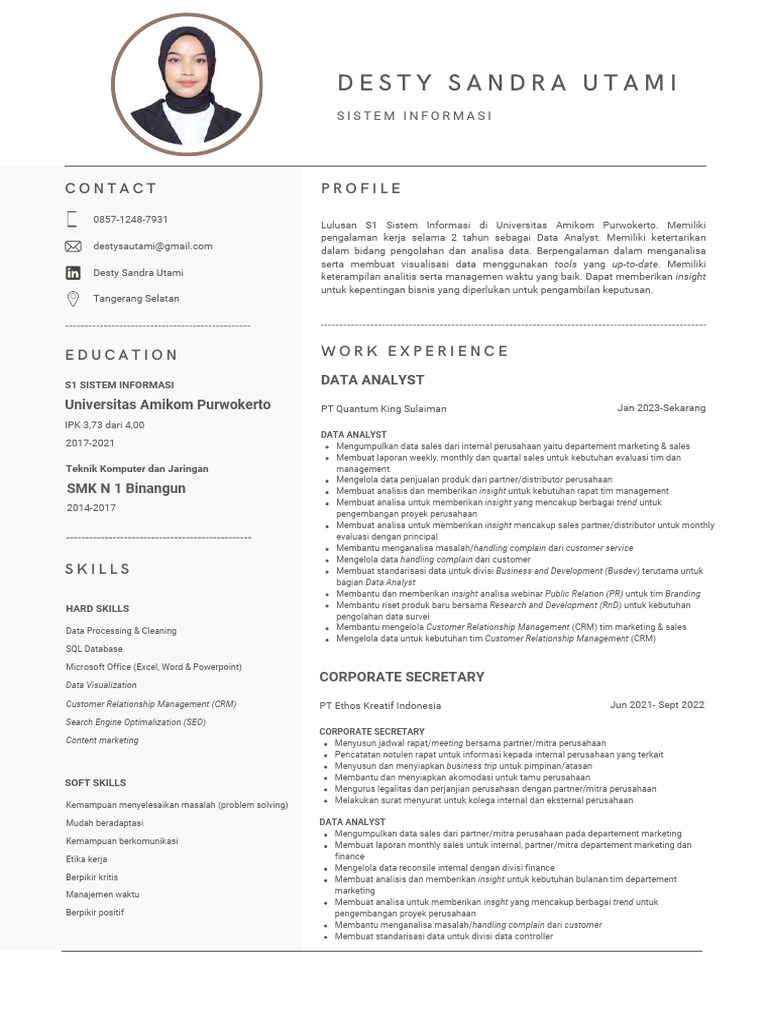 CV Desty Sandra Utami (New) | PDF | Karier & Perkembangan | Bisnis