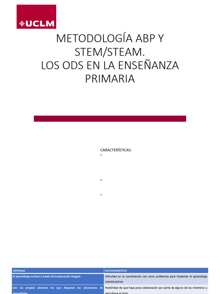 TEMA 3 Metodología ABP y STEAM. Los ODS en Primaria | PDF | Sustentabilidad | Desarrollo sostenible
