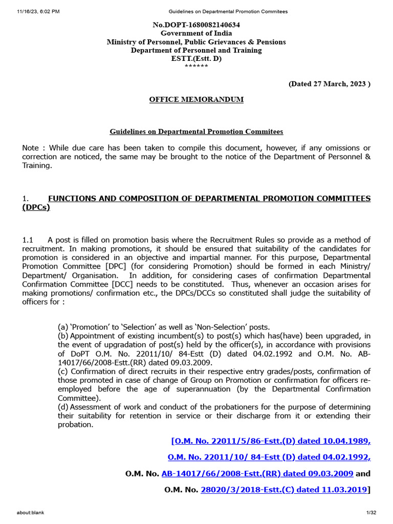 Departmental Promotion Committee Guidelines | PDF | Committee ...