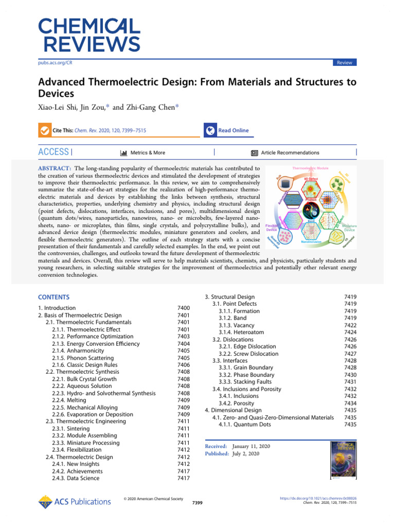 Shi Et Al 2020 Advanced Thermoelectric Design From Materials and Structures To Devices | PDF ...