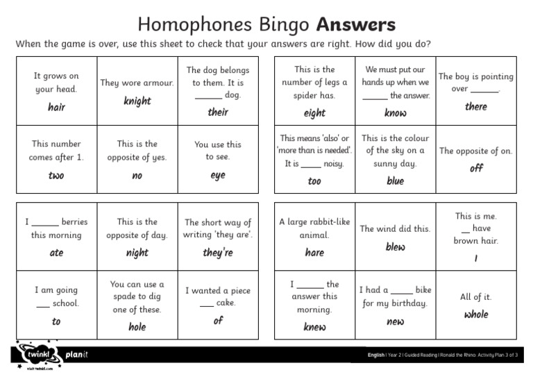 Bingo Answers | PDF