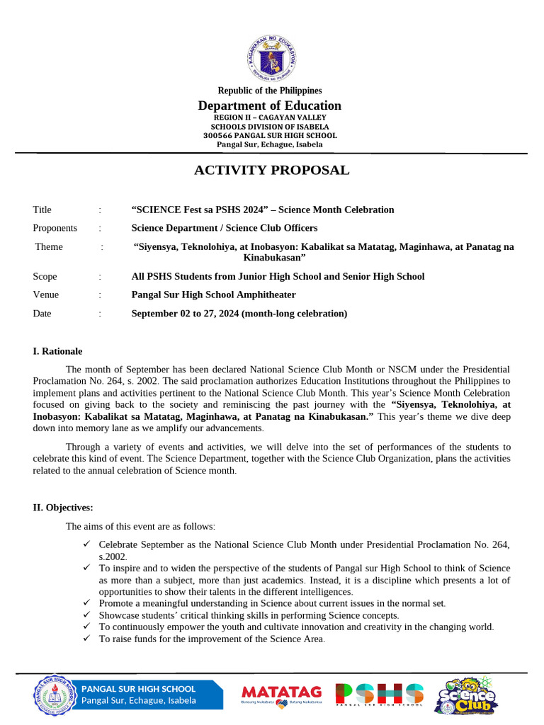 Activity Proposal Science Club Different Activities | PDF | Science | Cognition