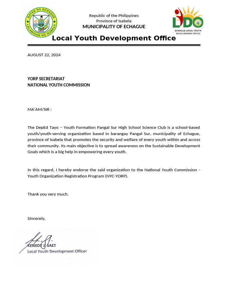Endorsement for NYC-YORP Registration | PDF | Social Science | Wellness