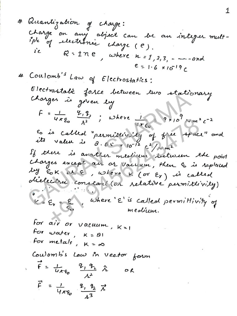 Unit 1 - Electrostatics | PDF