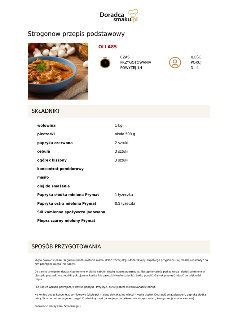 Pobierz Przepis PDF Strogonow Przepis Podstawowy 311546 | PDF
