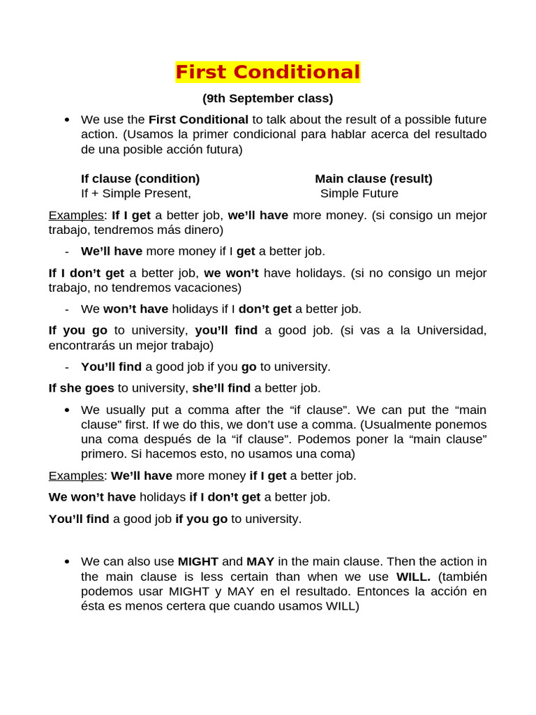 UNIT 6. First Conditional (Class) | PDF