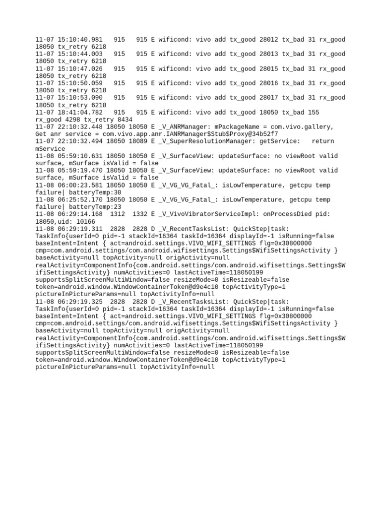Vivo WiFi and System Error Logs | PDF | Home & Garden | Technology & Engineering