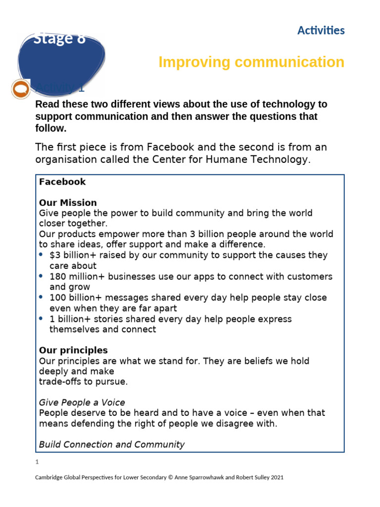 Activity Worksheet - Improving Communication | PDF | Social Media | Popular Culture & Media Studies