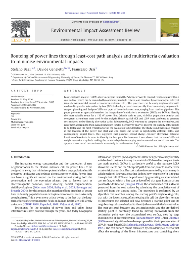 Routeing of Power Lines Through Least-Cost Path Analysis and Multicriteria Evaluation To ...