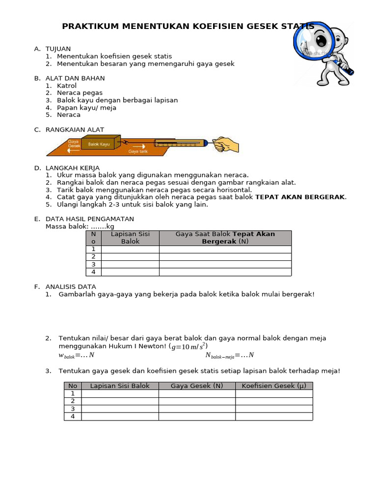 Praktikum Koefisien Gesek Statis | PDF | Metode & Bahan Ajar | Griya ...