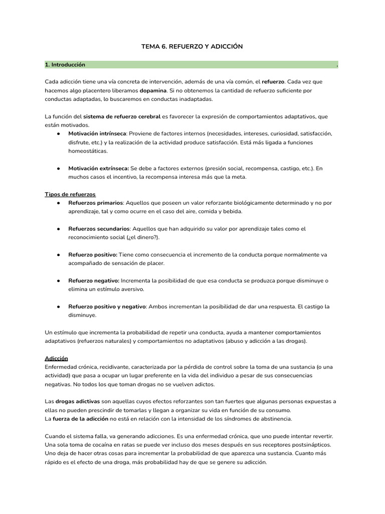 Wuolah Free Tema 6. Refuerzo y Adiccion Gulag Free | PDF | Dopamina | Sinapsis