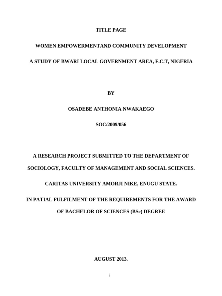 Women Empowerment in Bwari, Nigeria | PDF | Empowerment | Feminism