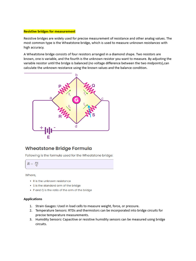 Unit-05-Resistive Bridges For Measurement | PDF | Inductance ...