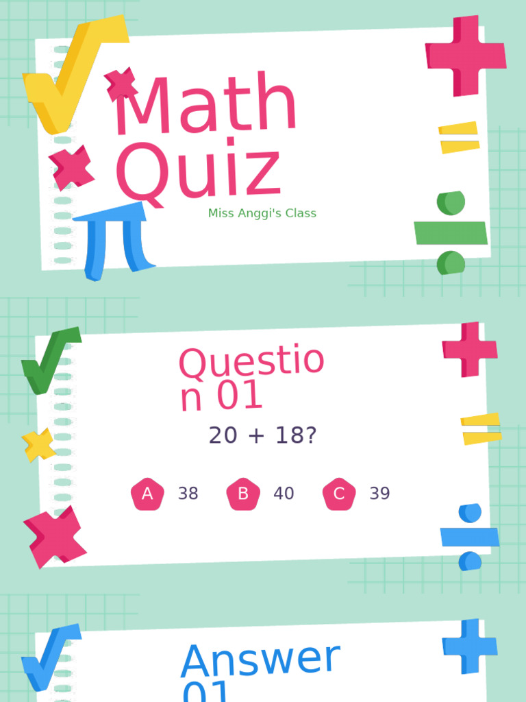 Maths Quiz - Presentation in Colourful Fun Style | PDF