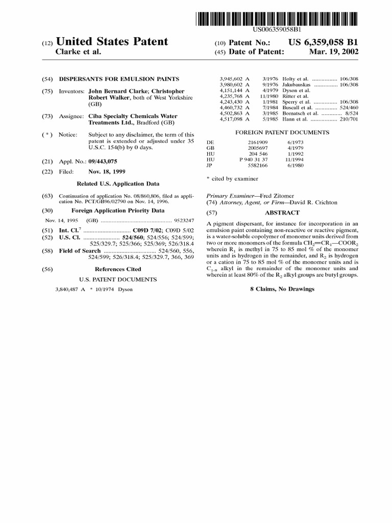 US6359058 Rohm & Haas | PDF | Paint | Copolymer