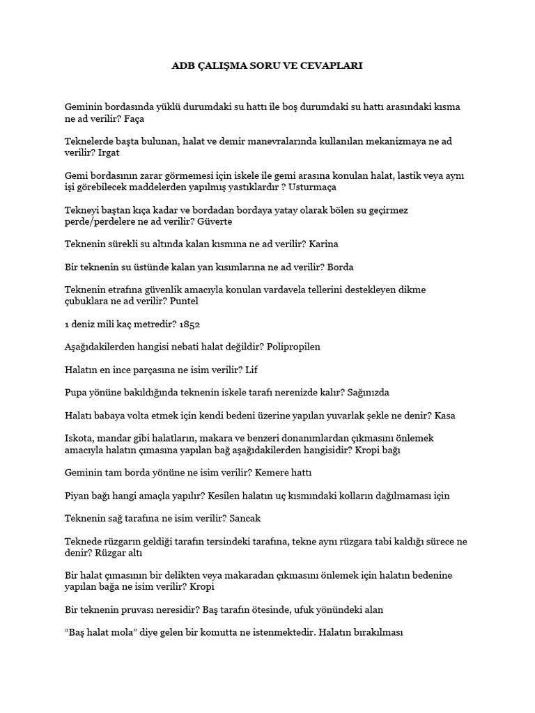 Adb Calisma Soru Ve Cevaplari | PDF