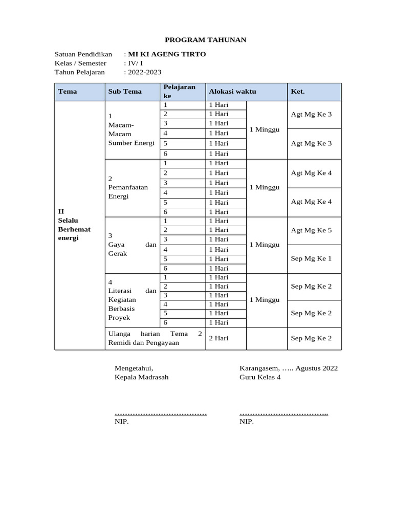 Prota Kelas 4 K13 2021 | PDF