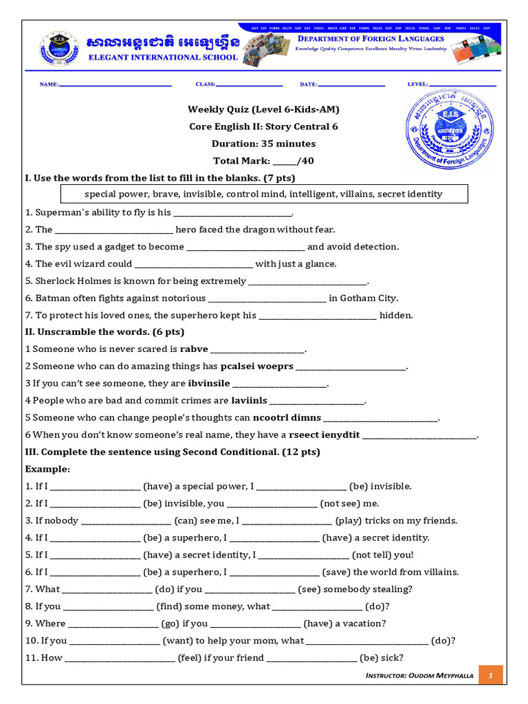 Weekly Quiz-Lv6-Kids-Ch4A | PDF | Comics | Dc Comics