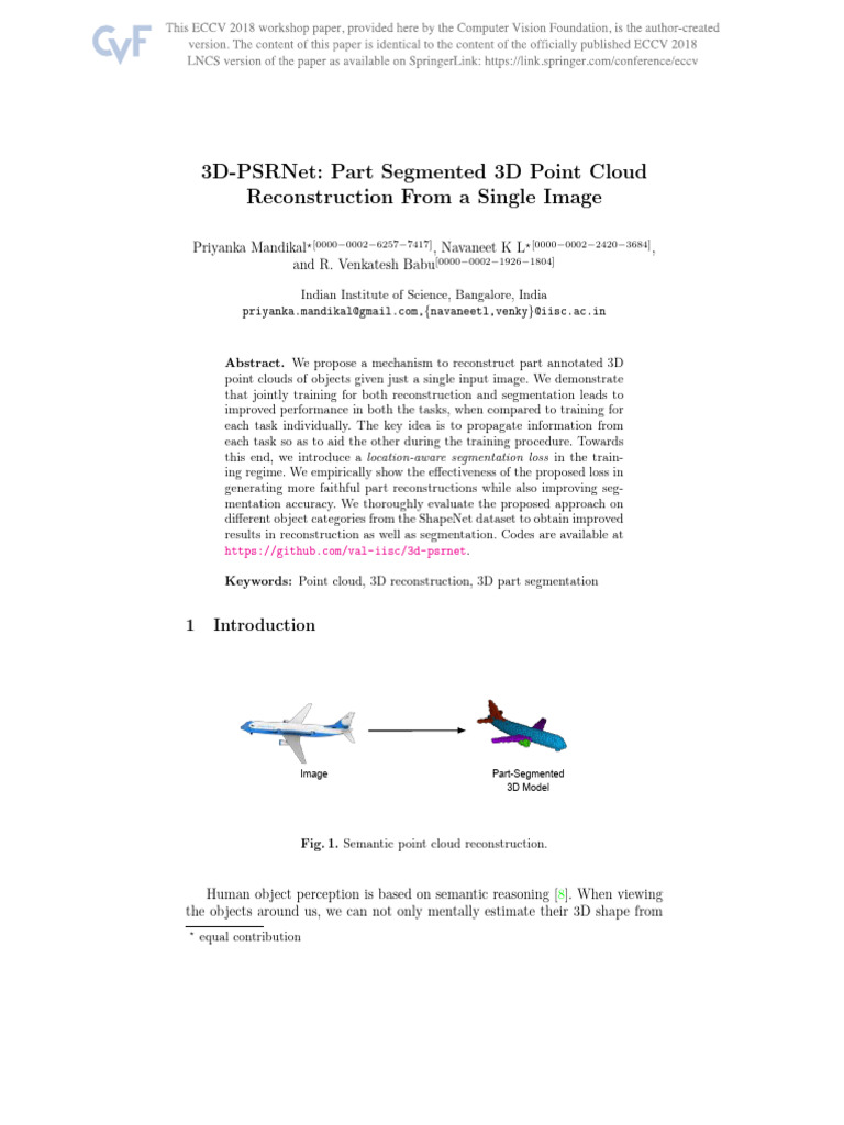 Mandikal 3D-PSRNet Part Segmented 3D Point Cloud Reconstruction From A ...