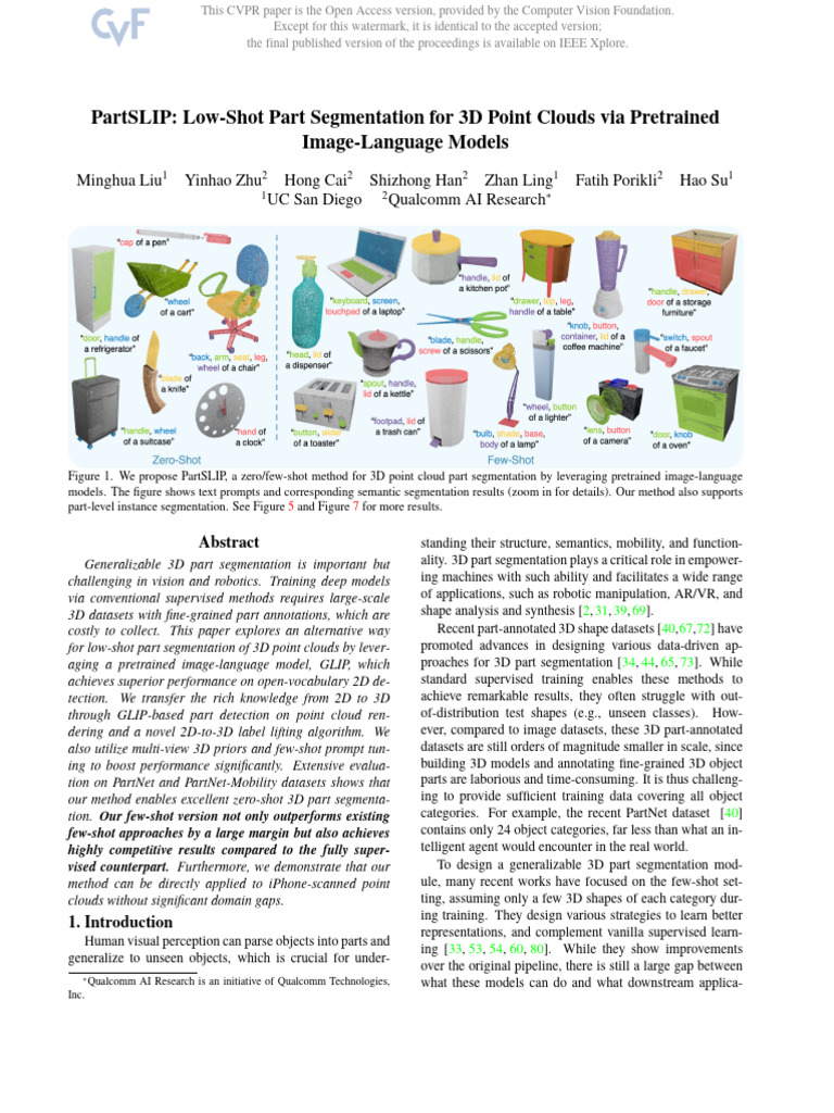 Liu PartSLIP Low-Shot Part Segmentation For 3D Point Clouds Via ...
