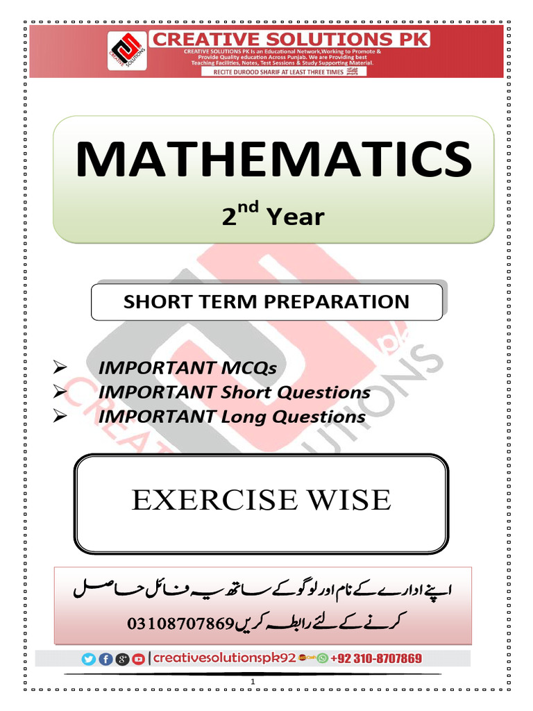 Creative Math 2nd Year Full Book Important Questions-1 | PDF | Line ...