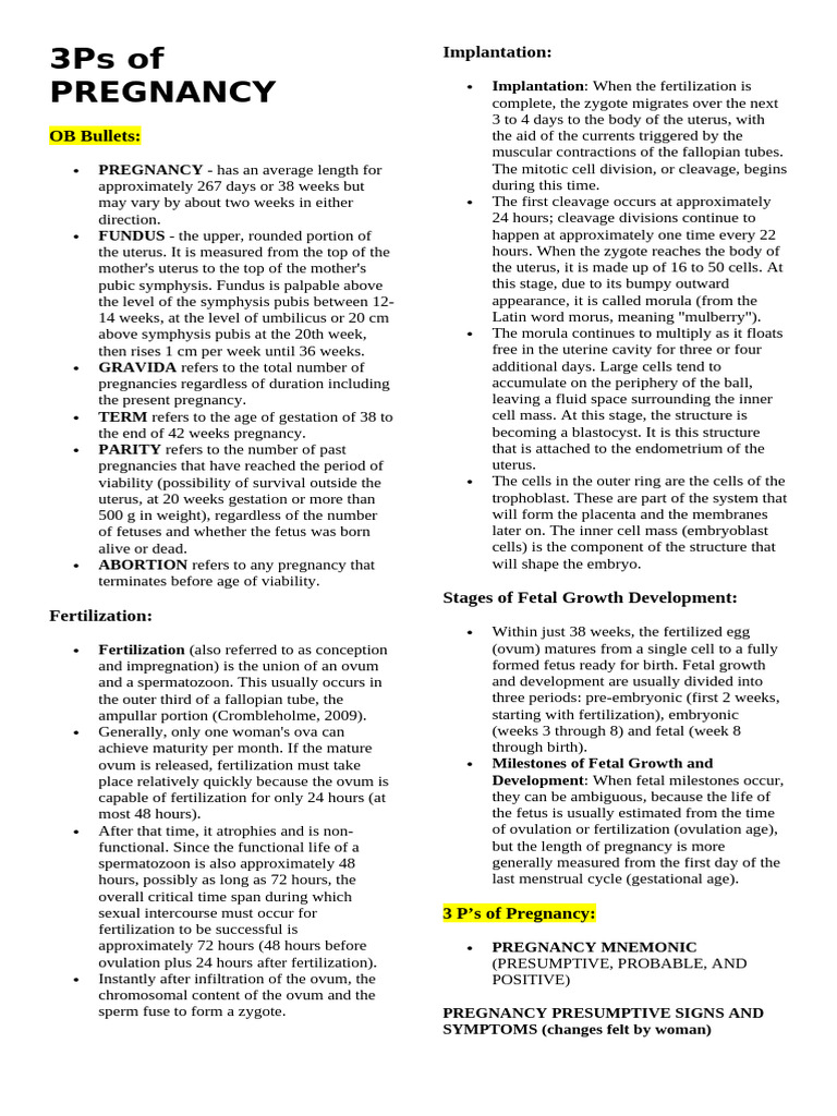 3ps of Pregnancy | PDF | Pregnancy | Prenatal Development