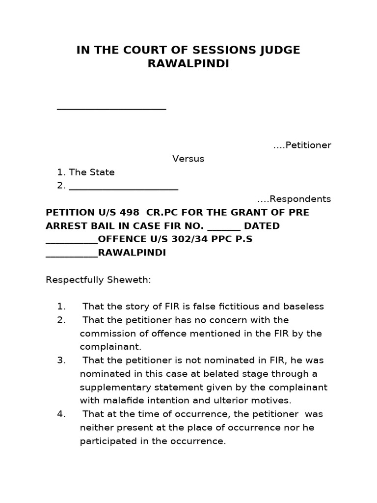 Bail Application Before Arrest (302 PPC) | PDF | Law