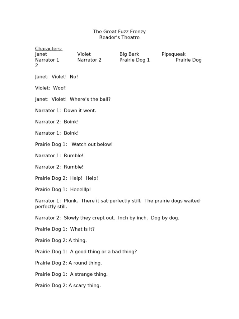 Readers Theater TheGreatFuzzFrenzy | PDF | Dogs | Subspecies Of Canis Lupus