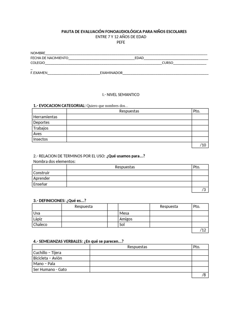 Evaluación Fonoaudiológica Escolar | PDF