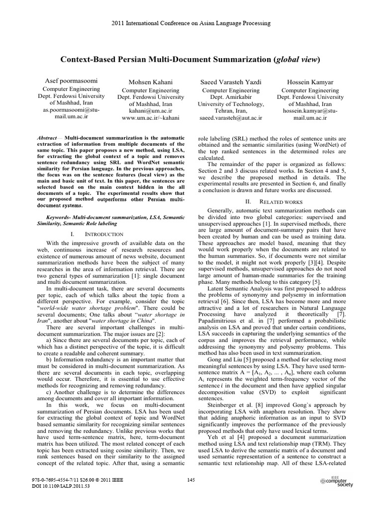 Context-Based Persian Multi-Document Summarization (Global View) | PDF ... Context-Based Persian Multi-Document Summarization (Global View) | PDF ...