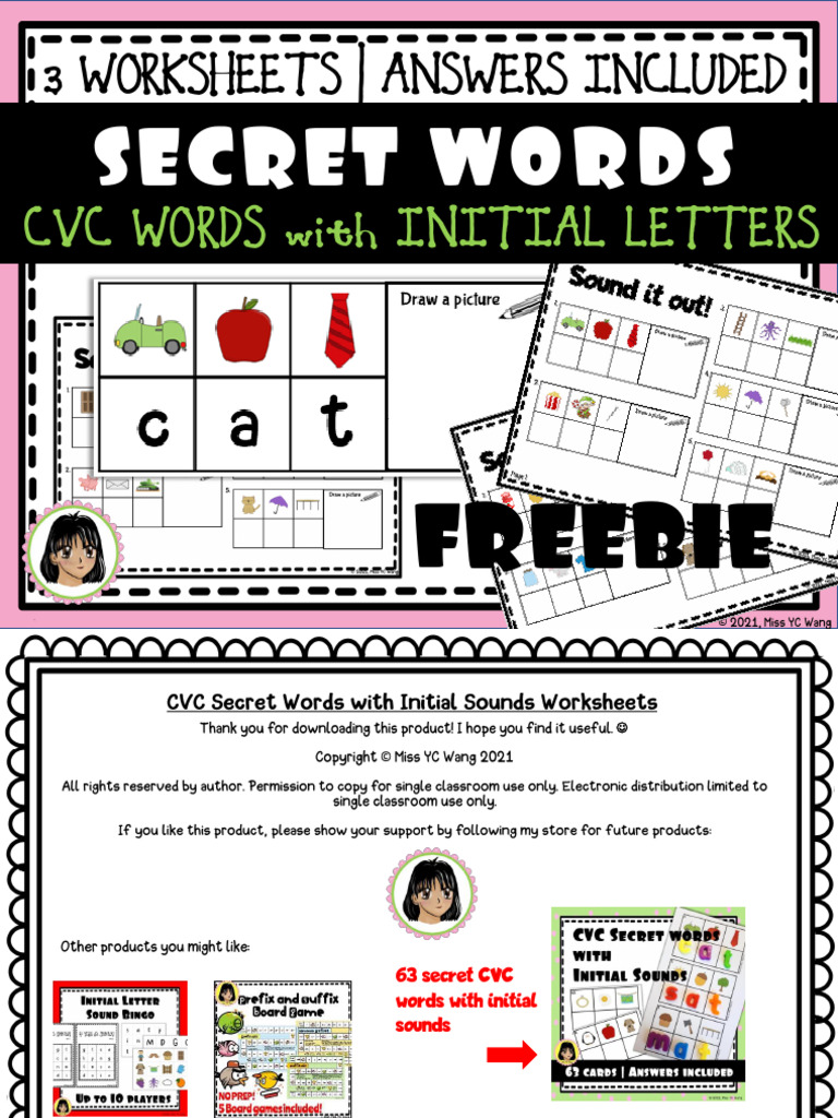 Secret Words: 3 Worksheets - Answers Included | PDF