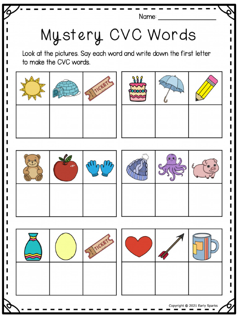 MysteryCVCWordsWorksheetFREEBIEinColorandBW 1 | PDF
