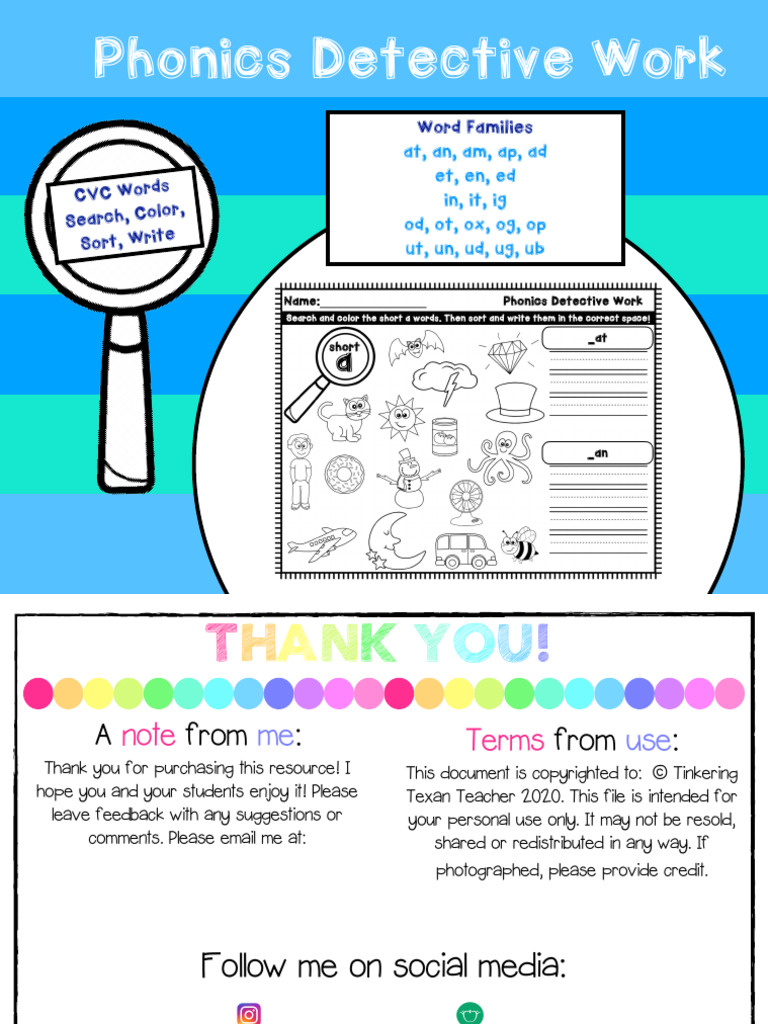 Phonics Detective Work: CVC Words Search, Color, Sort, Write | PDF ...