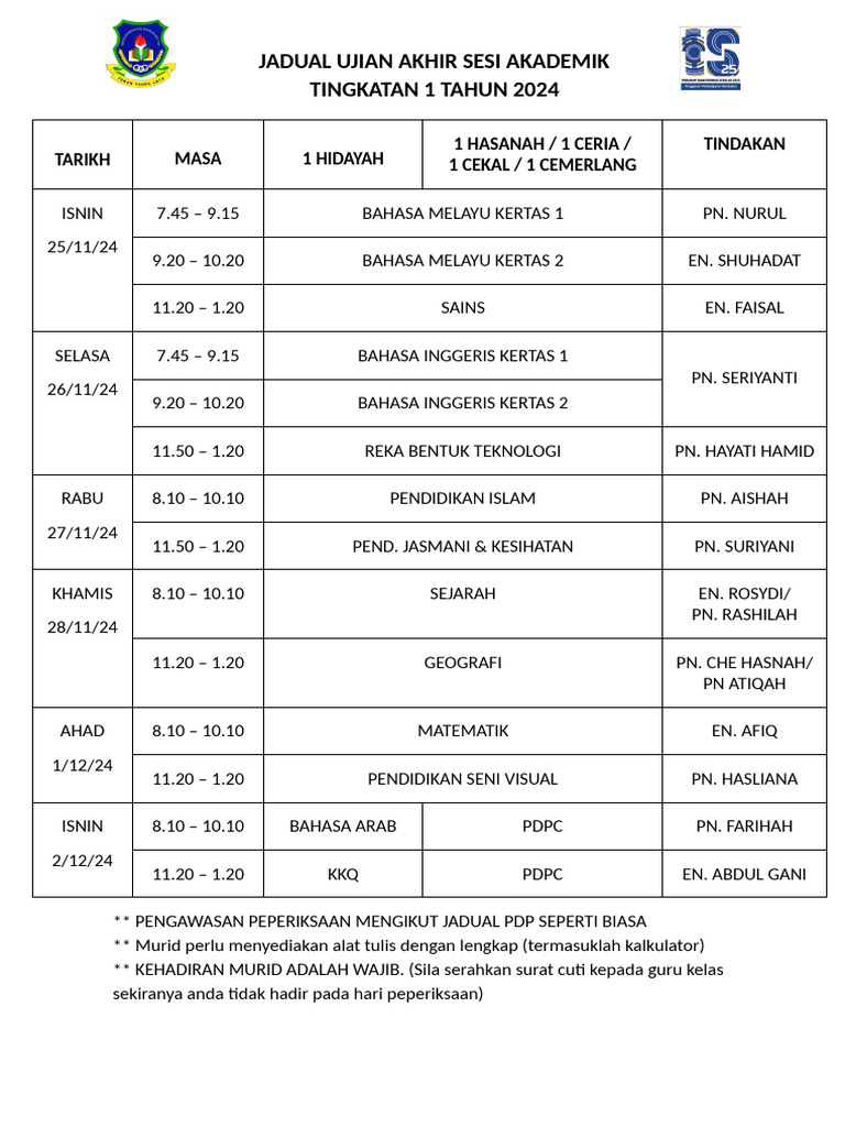 JADUAL UASA 2024 | PDF