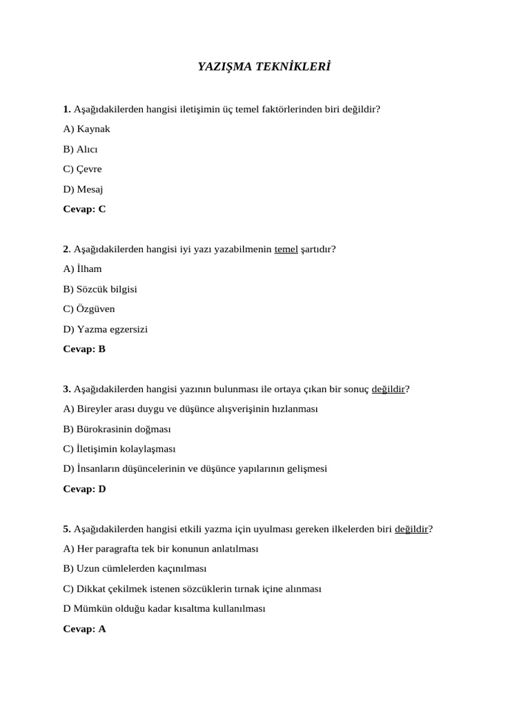 Yazışma Teknikleri Vize Sorular | PDF