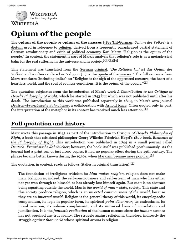 Opium of The People - Wikipedia | PDF | Marxism | Karl Marx