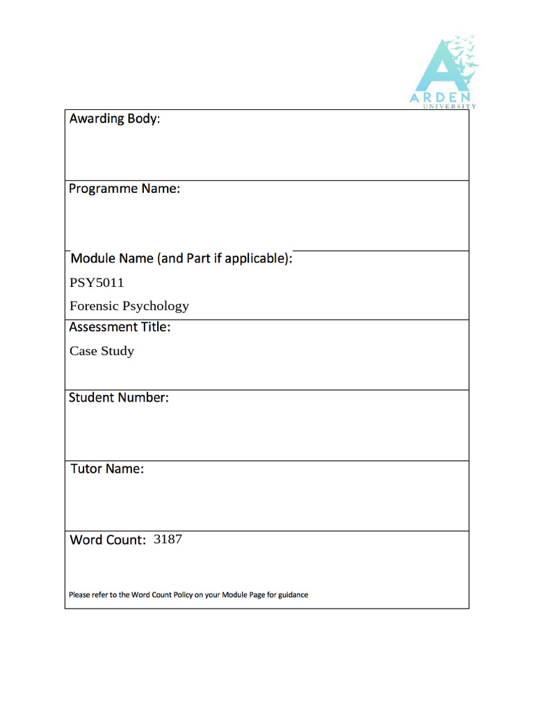 PSY5011 Forensic Psychology Case Study 30.10.2024-1 | PDF | Id | Crimes