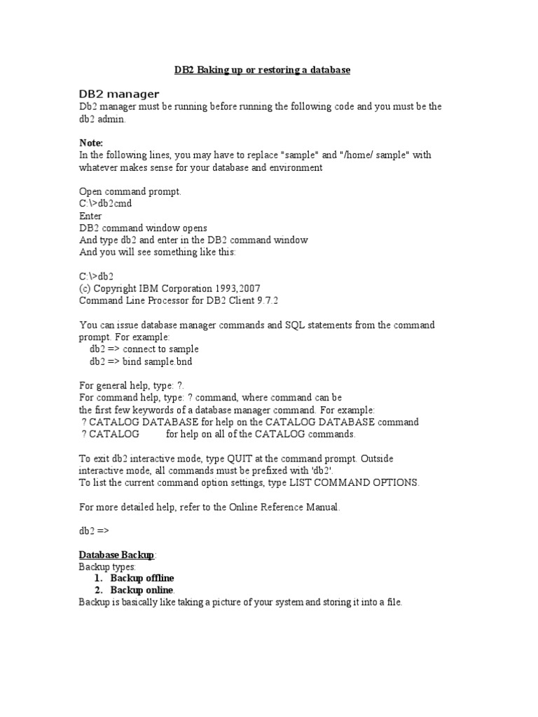 Db2 Database Backup And Restore Steps Pdf Ibm Db2 Command Line Interface
