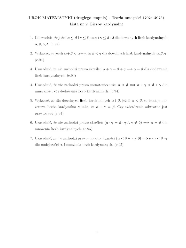 Lista NR 2. Liczby Kardynalne | PDF