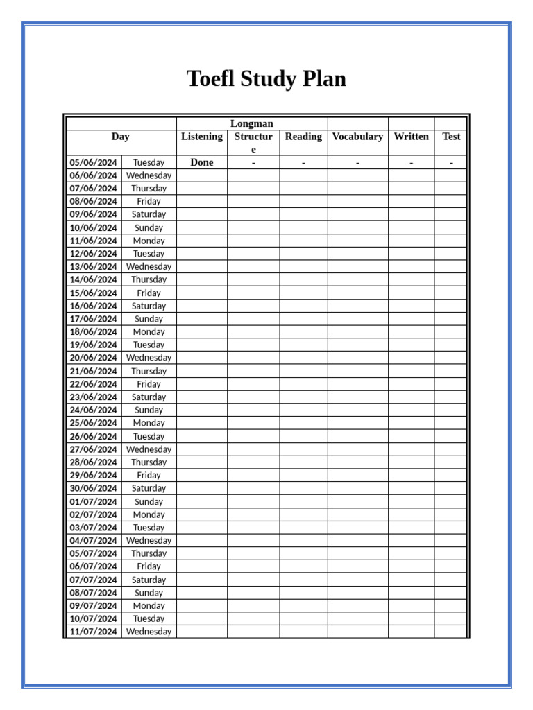 Toefl Study Plan | PDF | Language Arts & Discipline