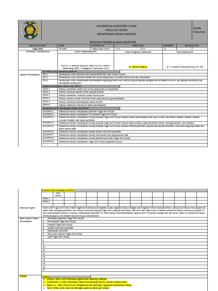 RPS Tugas Akhir Dikti | PDF