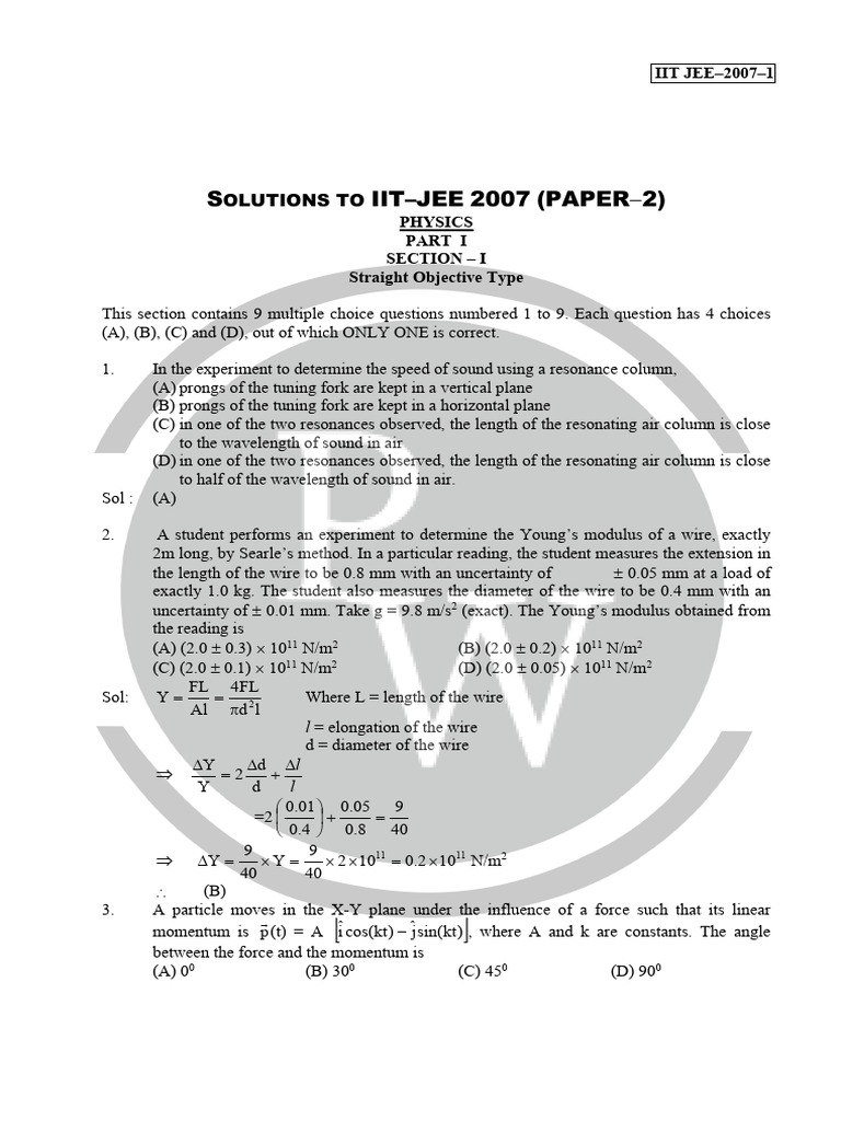 JEE Mains Question Paper 2007 Paper 2 | PDF | Electric Field | Sphere