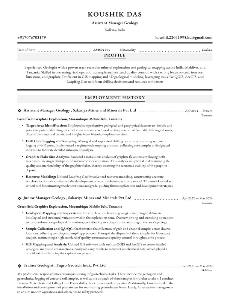Koushik Das Resume | PDF | Geology | Geotechnical Engineering
