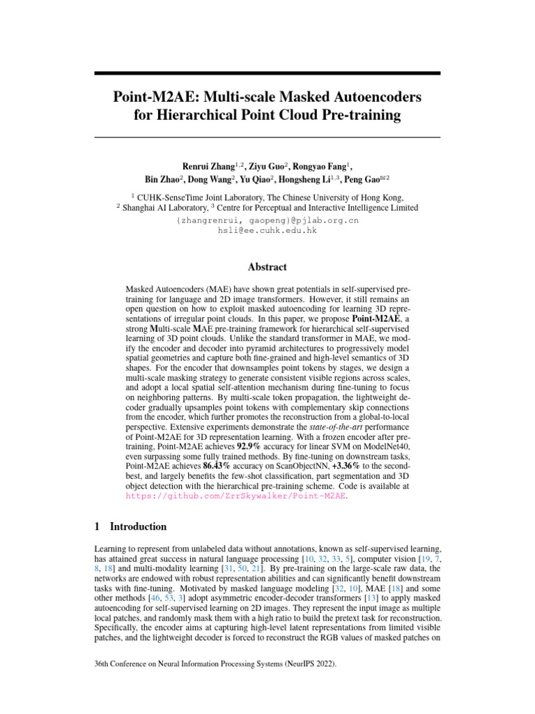 NeurIPS 2022 Point M2ae Multi Scale Masked Autoencoders For ...